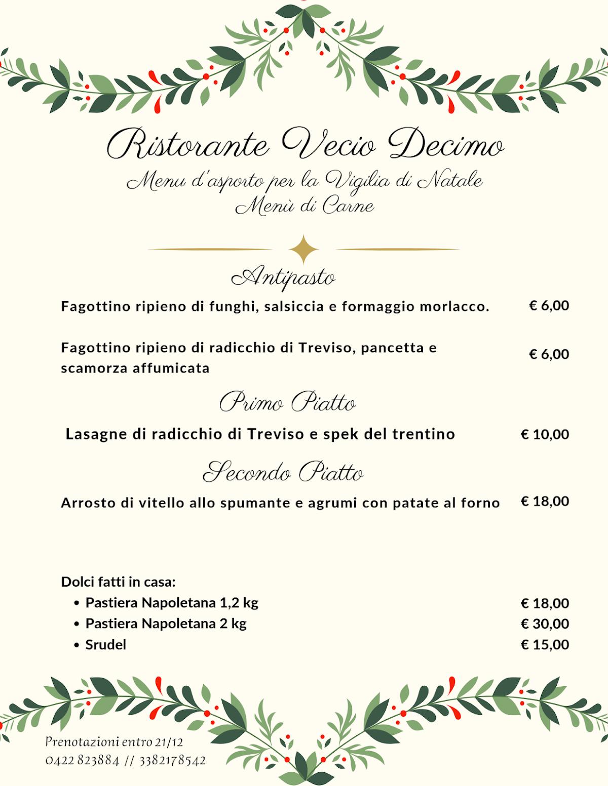 Menu at Ristorante Pizzeria Vecio Decimo, Quarto d'Altino
