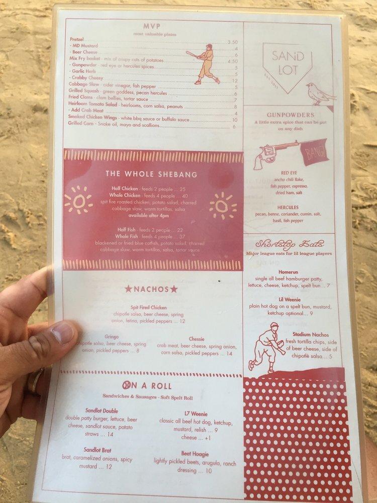 Menu at Sandlot pub & bar, Baltimore