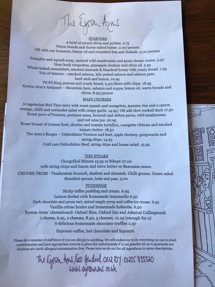 Menu at The Eyston Arms pub & bar, East Hendred