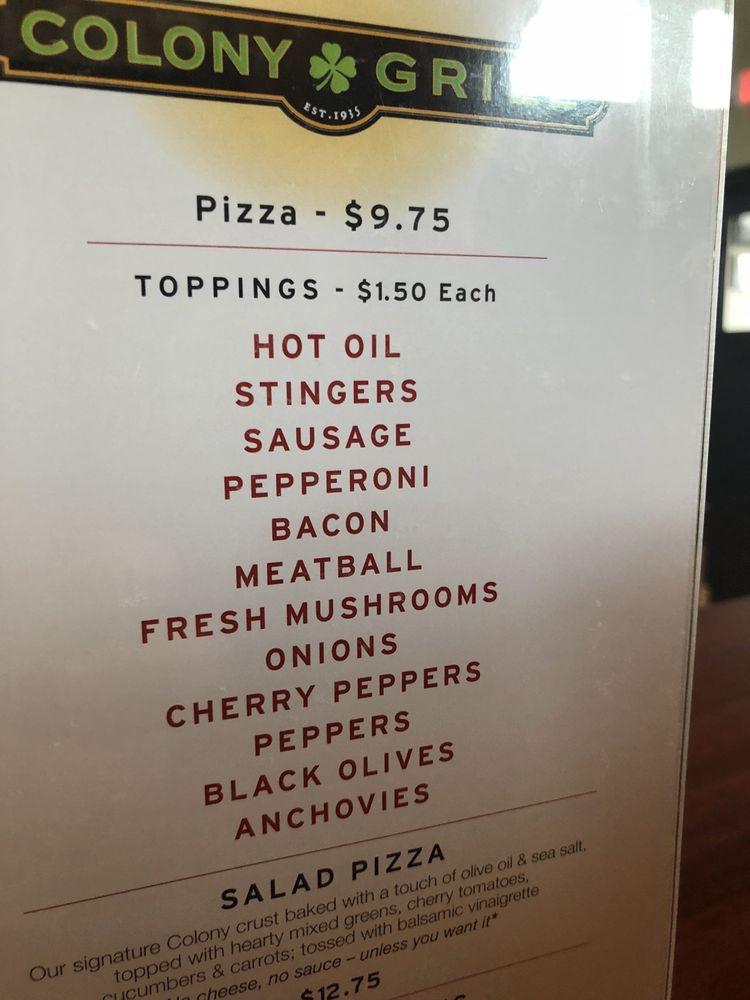 Menu at Colony Grill pizzeria, Port Chester