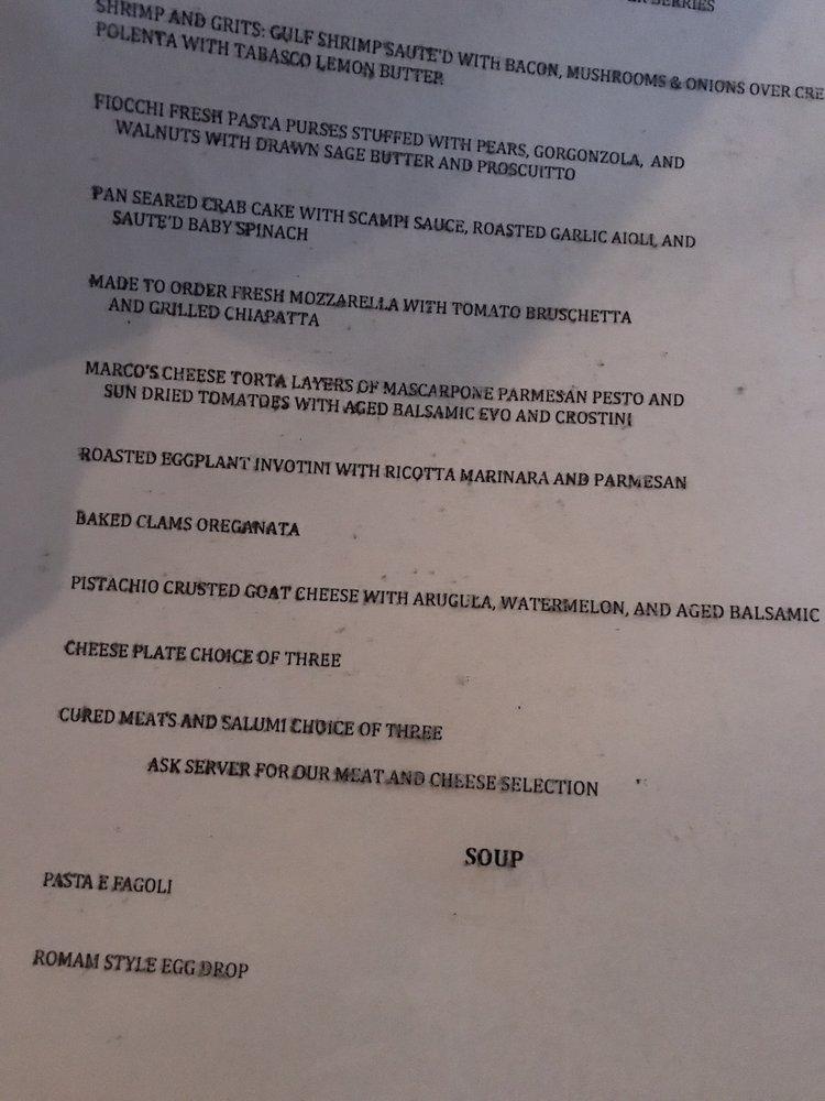 Menu at Gianmarco's Restaurant, Birmingham