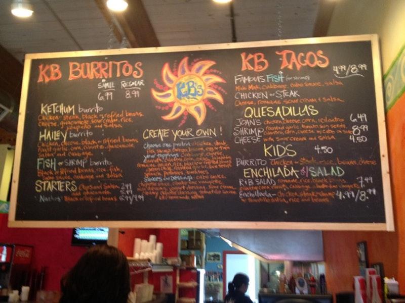 Menu at KB's Hailey restaurant, Hailey
