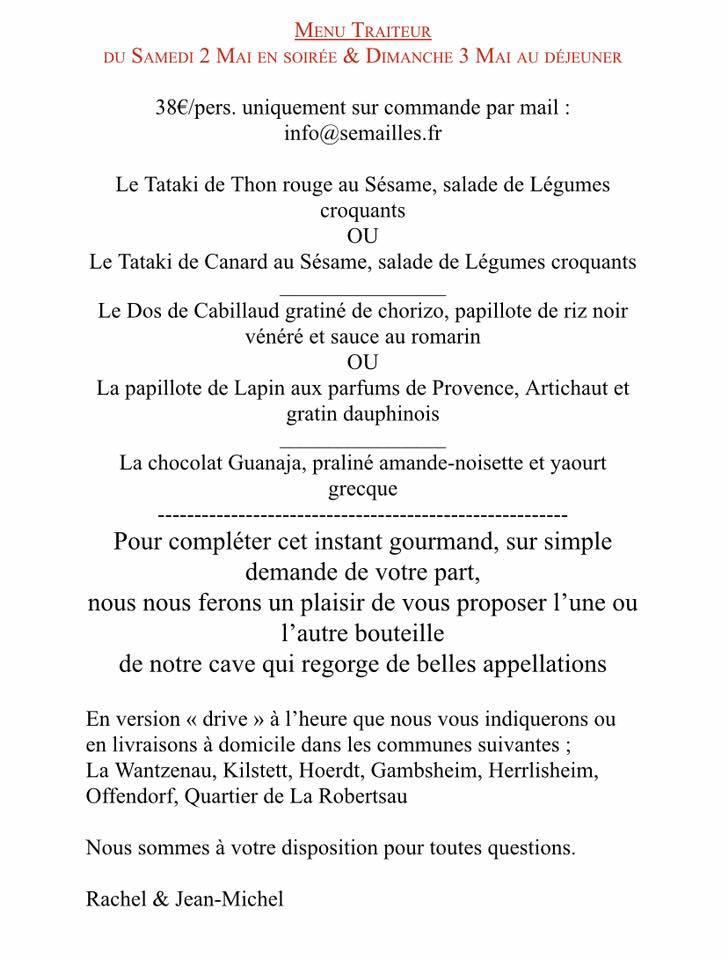 Menu au Restaurant Les Semailles, La Wantzenau, 10 rue du Petit Magmod