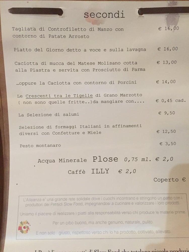 Menu at Trattoria di Via Serra restaurant, Bologna, Via Luigi Serra
