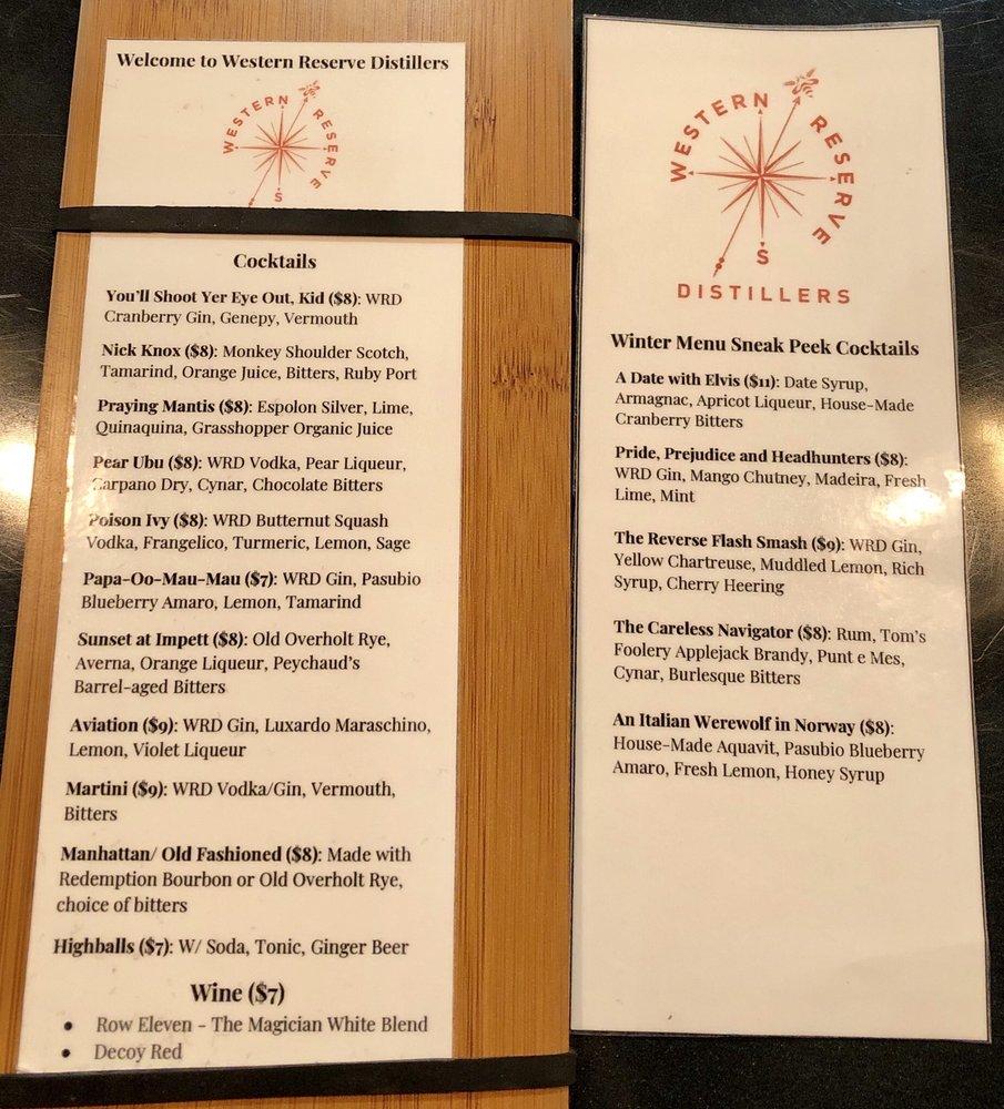 Menu at Western Reserve Distillers pub & bar, Lakewood