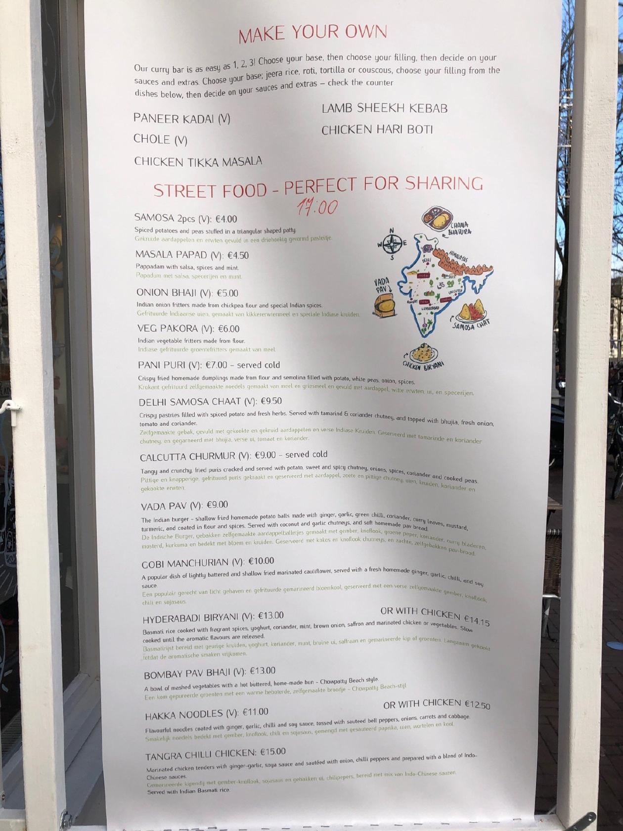 Menu at 29 Spices, Amsterdam