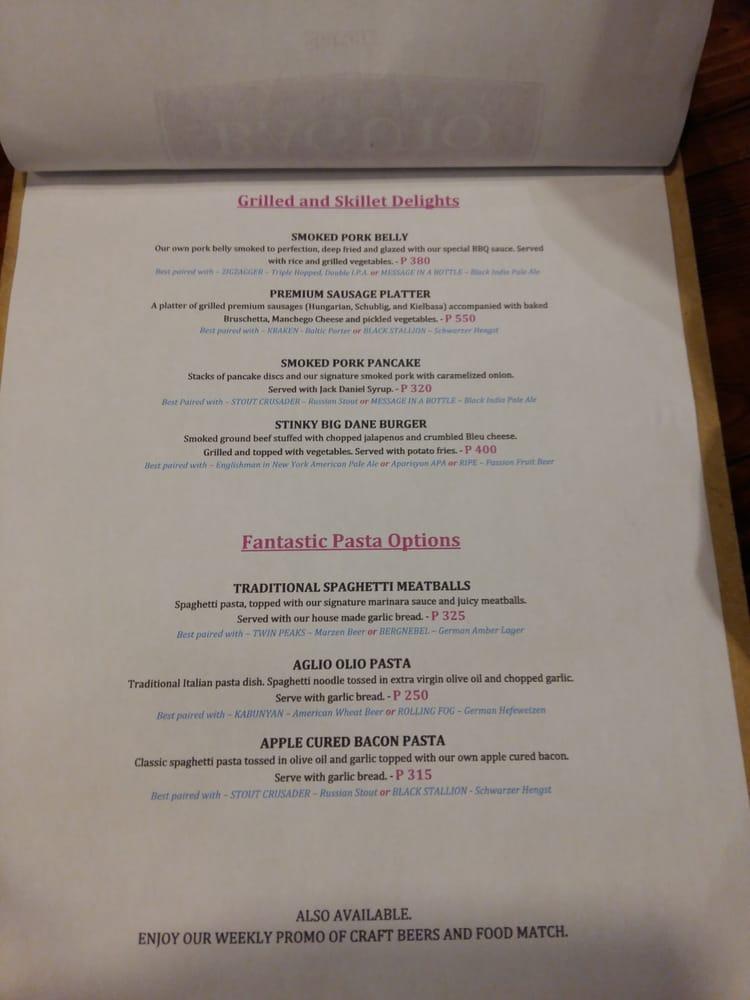 Menu at Baguio Craft Brewery restaurant, Baguio