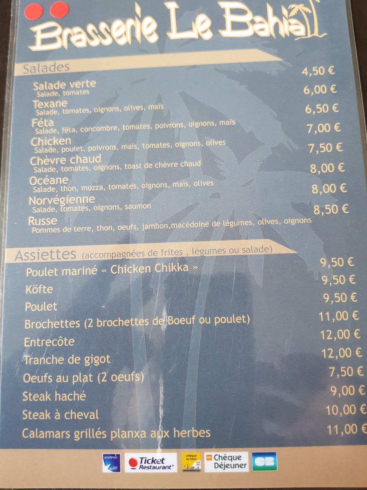 Menu at Bar Le Bahia, Perpignan