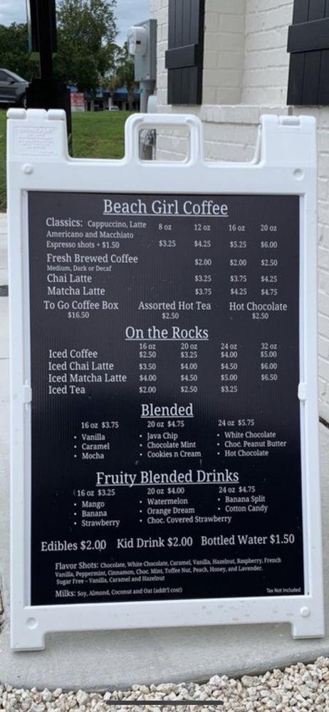 Menu at Beach Girl Coffee, Gulf Shores