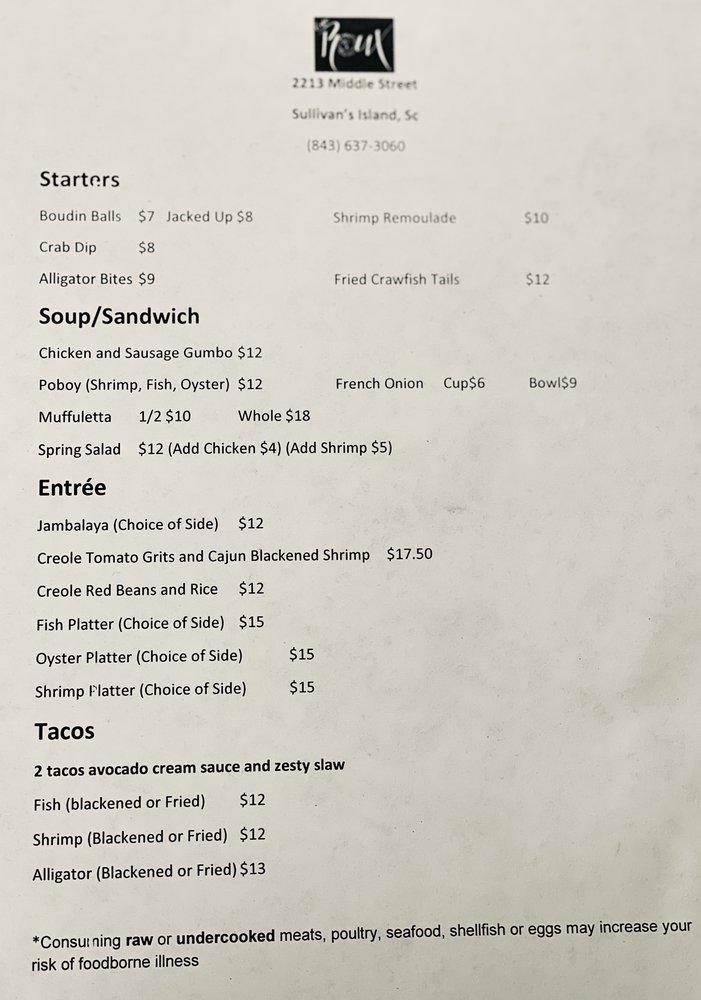 Menu at Cafe Roux, Sullivan's Island