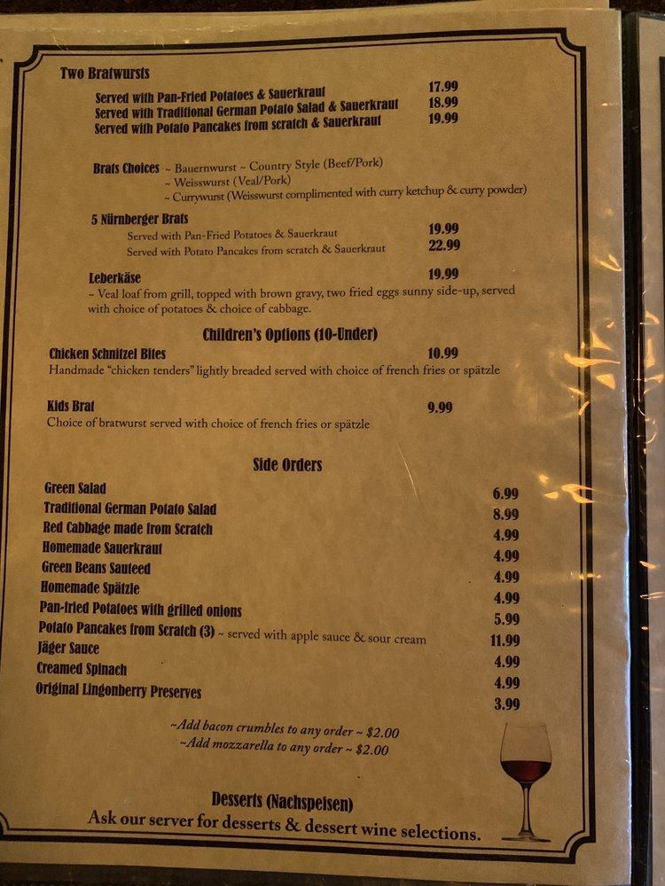 Menu at Heinrich's German Grill pub & bar, Sarasota
