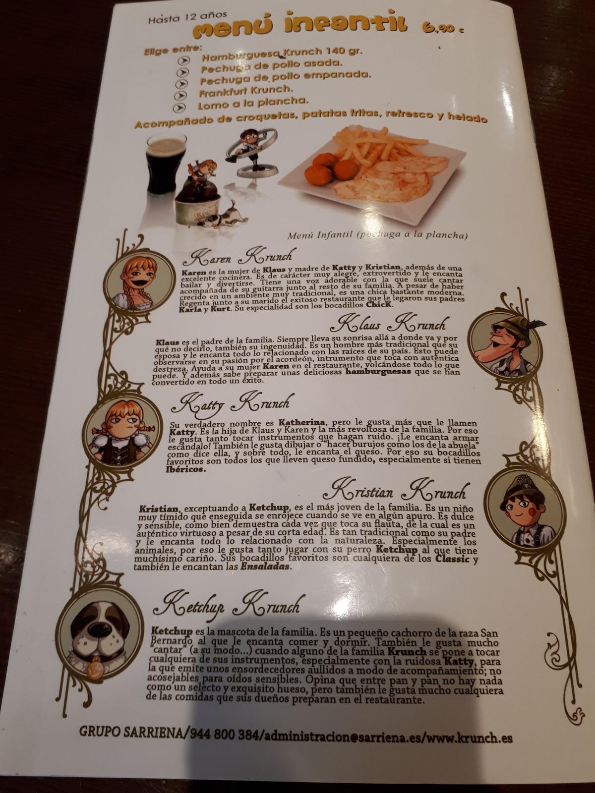 Menu at Krunch restaurant, Bilbao, Urkixo Zumarkalea