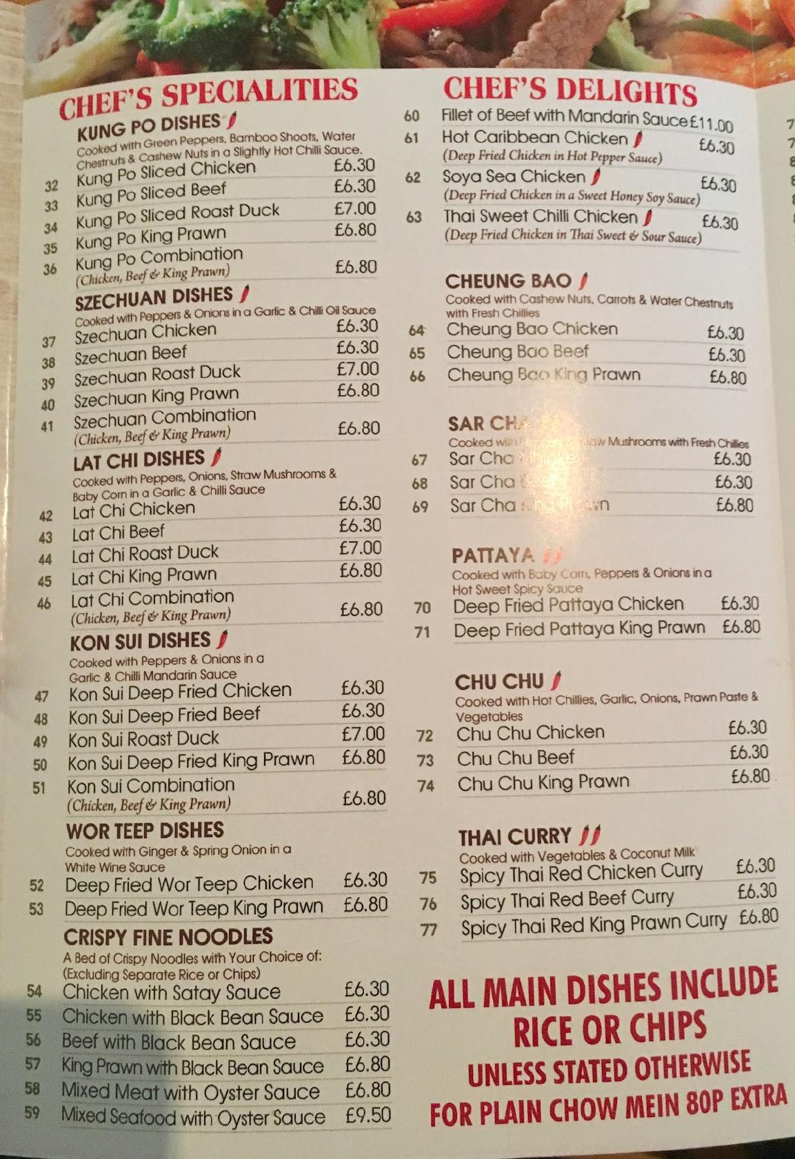 Menu at Laughing Buddha restaurant, Glasgow