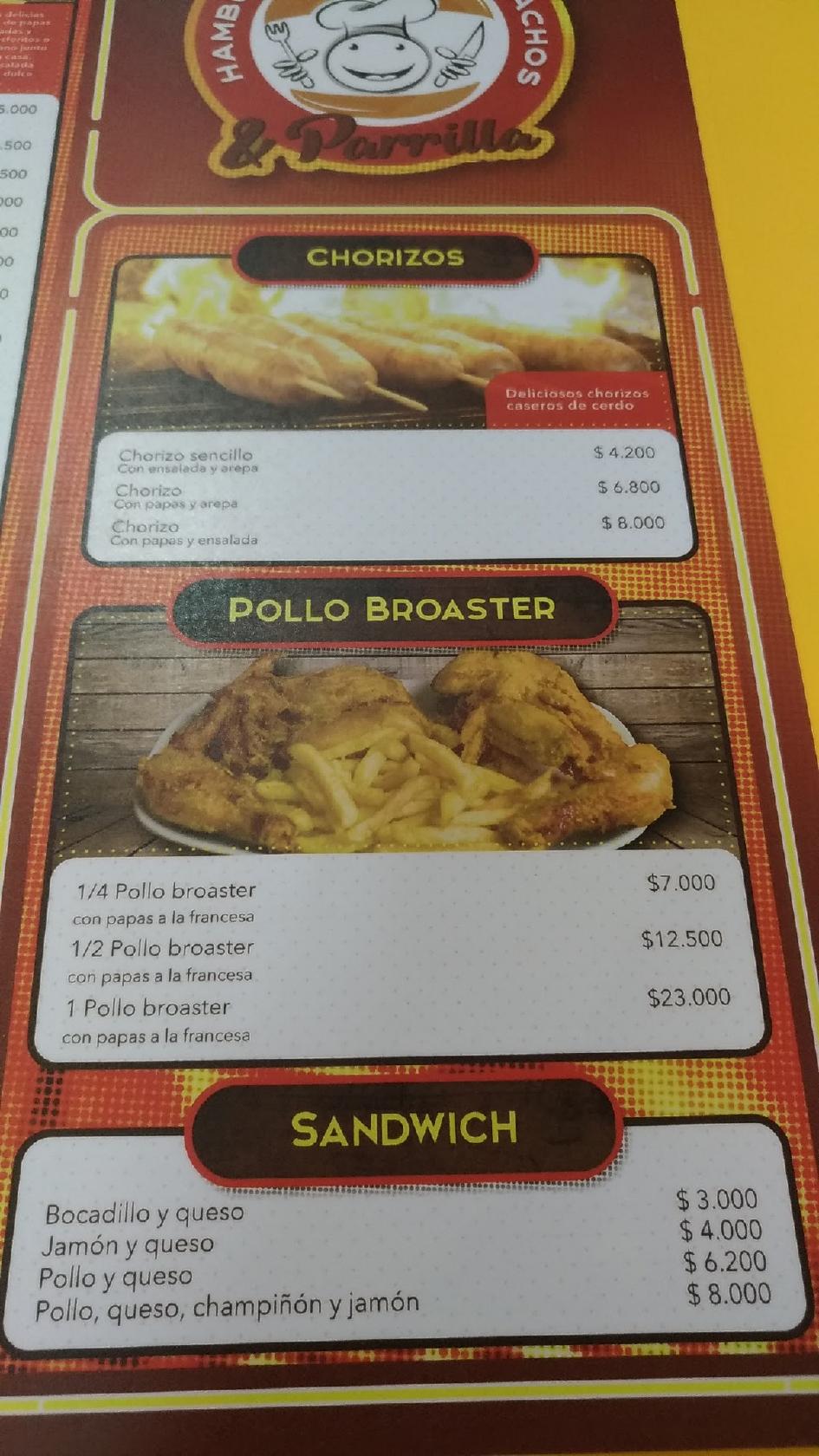 Menu at Muchachos de la Hamburguesa y Parrilla, Duitama