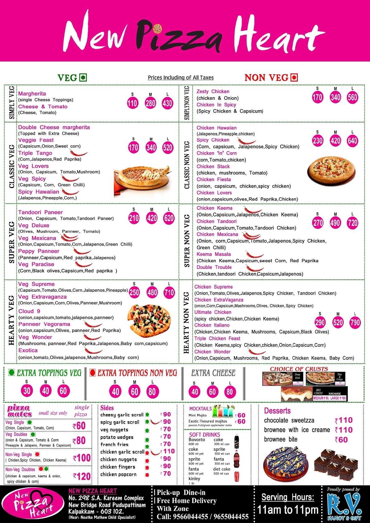 Menu at New Pizza Heart, Kalpakkam