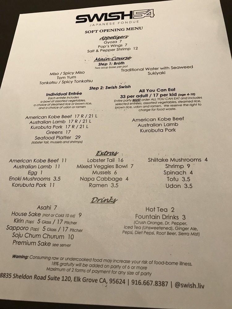 Menu at Swish 54 restaurant, Elk Grove