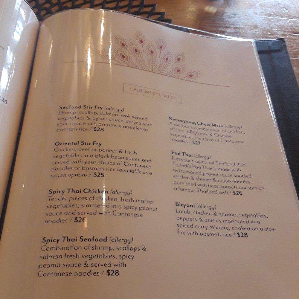 Menu at Thandi restaurant, Saint John