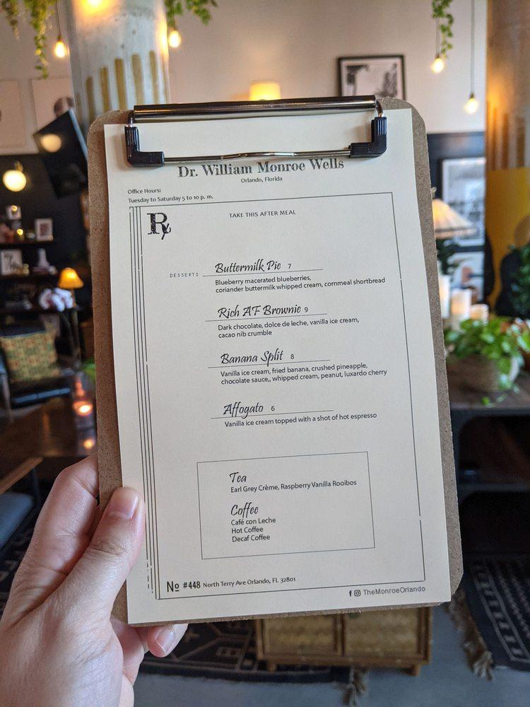 Menu at The Monroe pub & bar, Orlando
