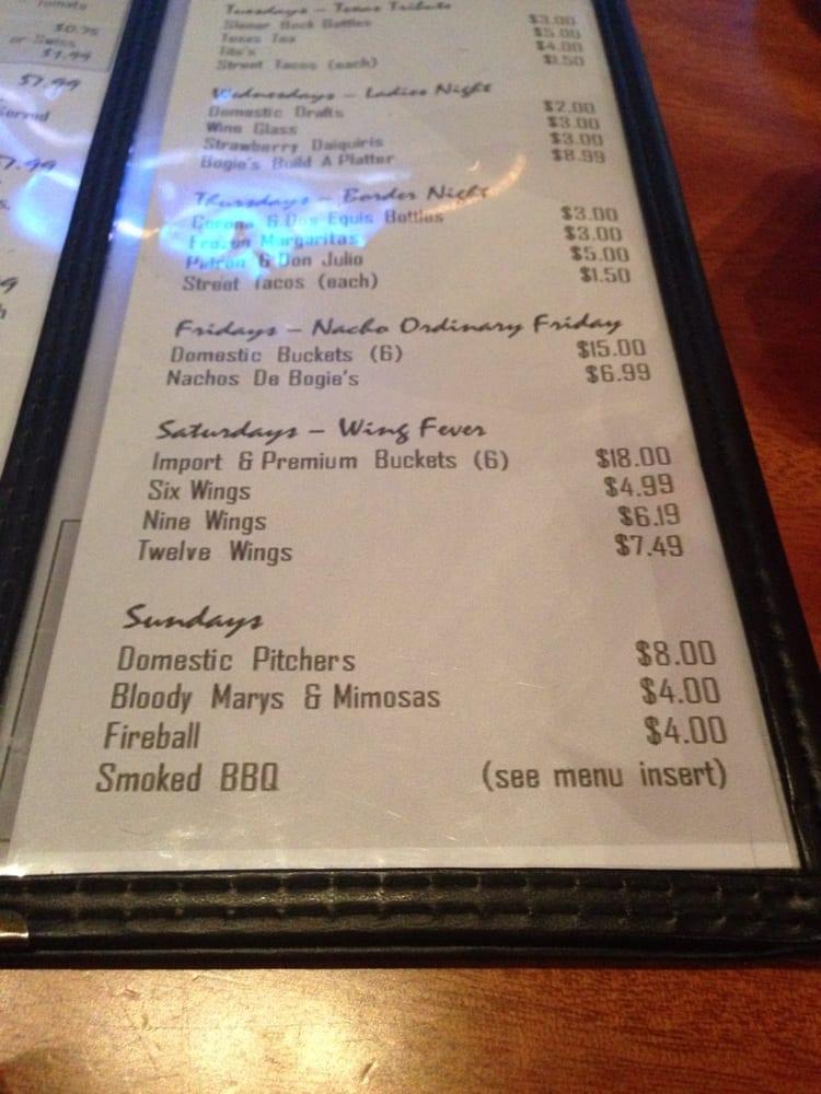 Menu at Bogie's Pub & Grill, Missouri City