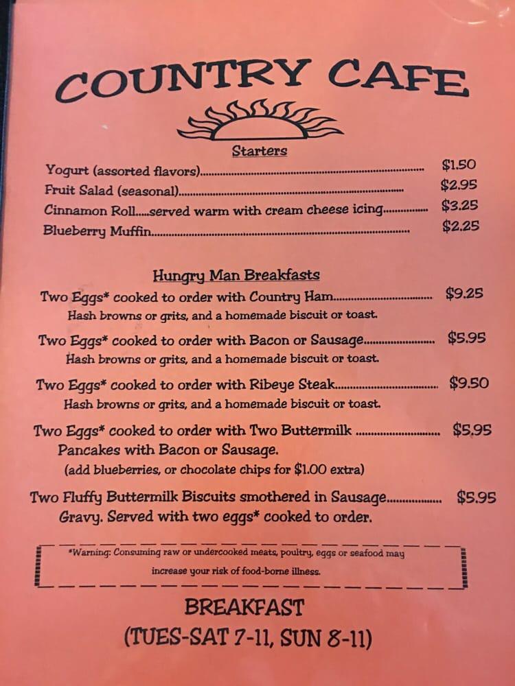 Menu at Country Cafe, Hot Springs, Sam Snead Hwy