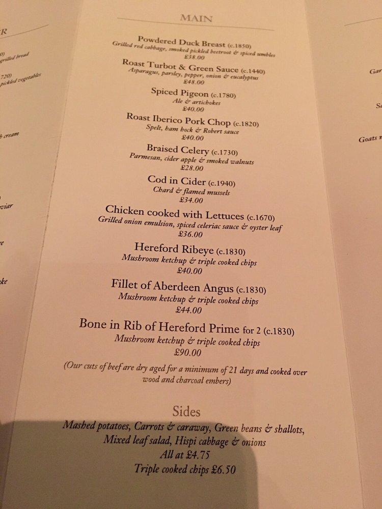 Menu at Dinner by Heston Blumenthal restaurant, London