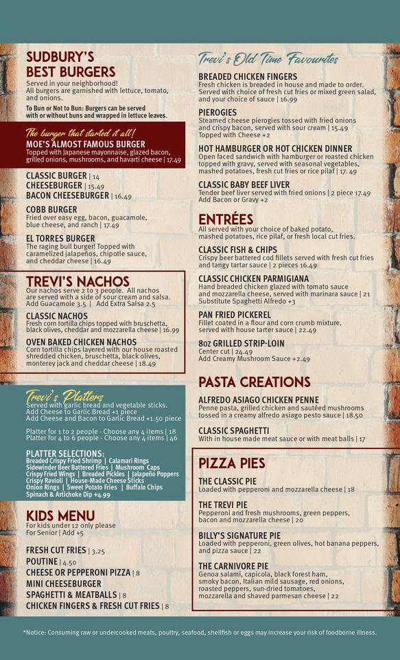 Menu at New Trevi Restaurant, Sudbury