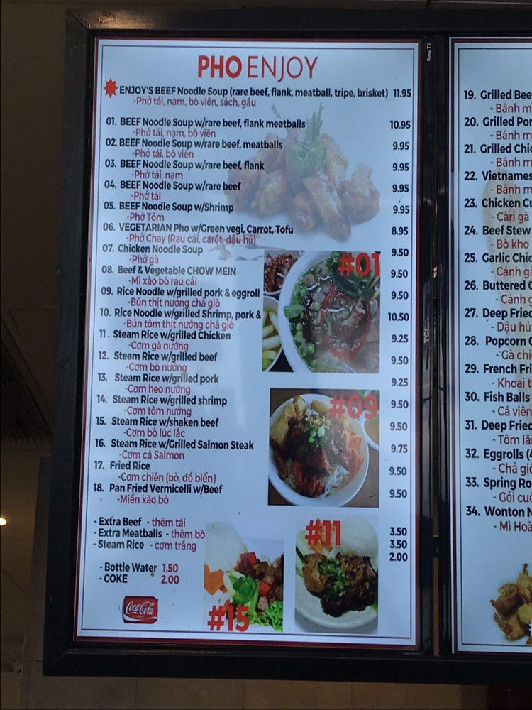 Menu at PHO ENJOY restaurant, San Jose