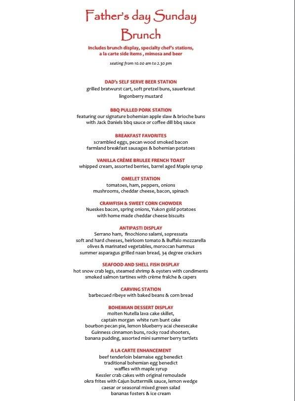 Menu at The Boheme pub & bar, Orlando, Grand Bohemian Hotel Orlando