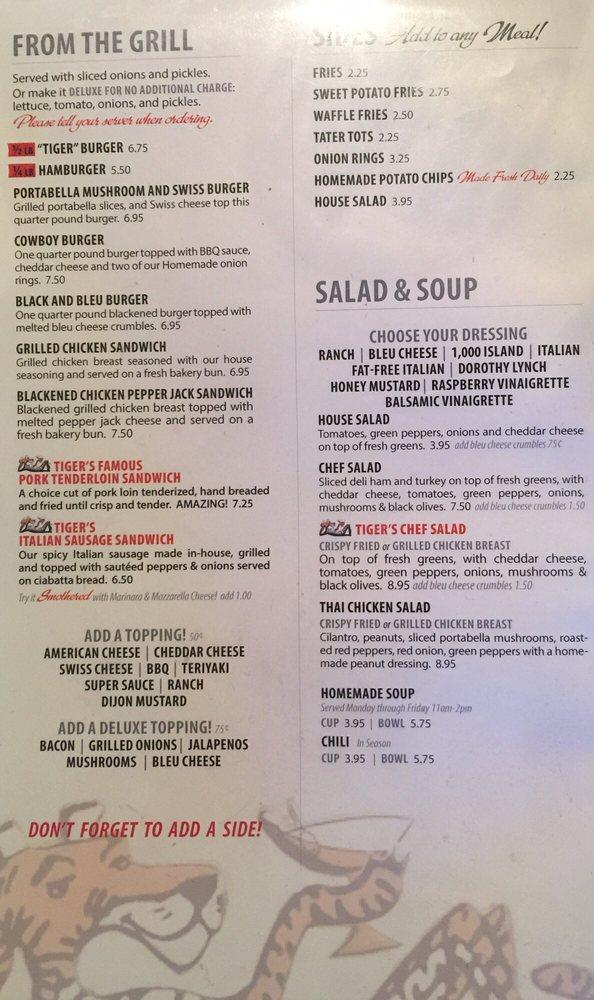 Menu at Tiger Tom's Pub, Omaha