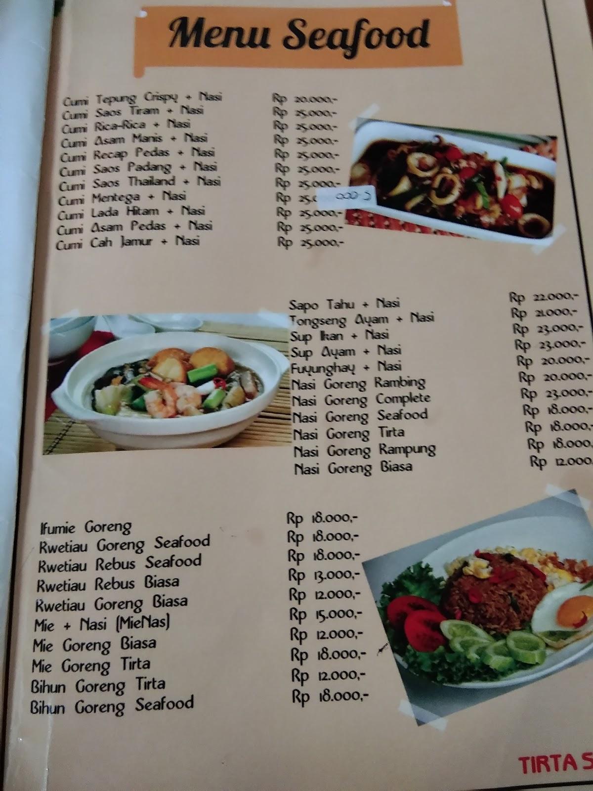 Menu at Ayam Goreng Sambal Uleg "Tirta Sari" restaurant, Padang