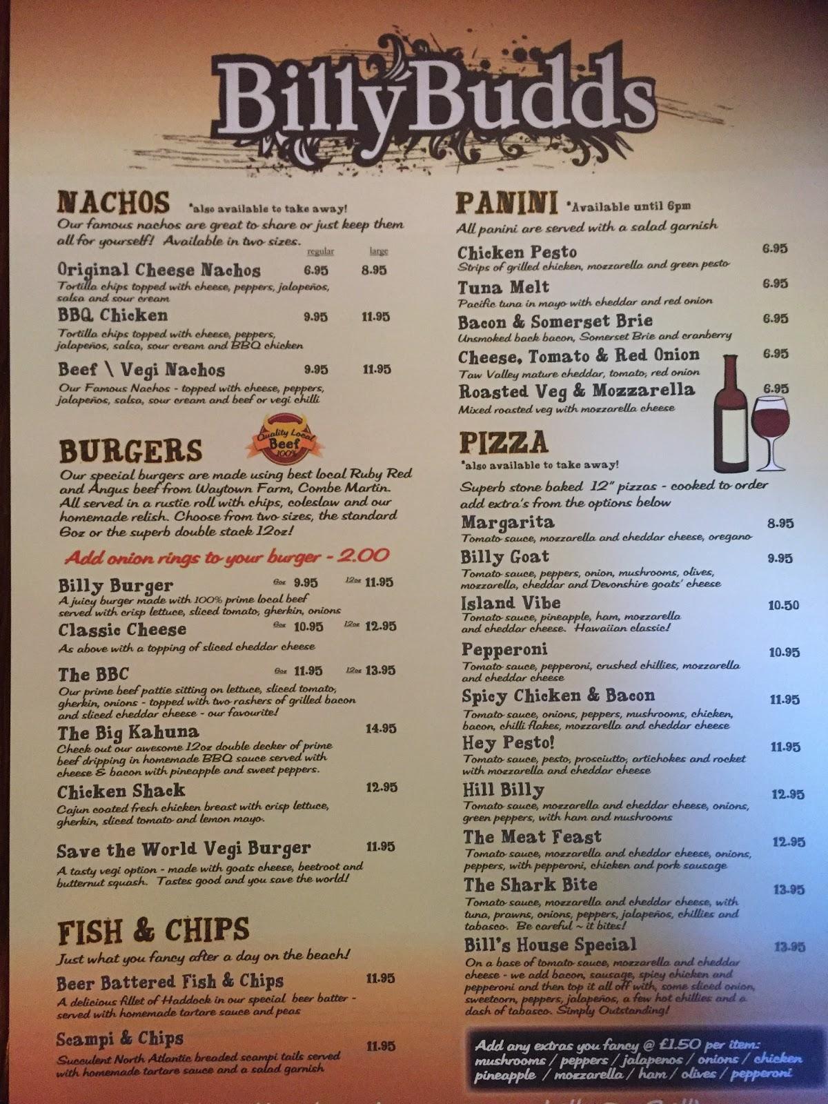 Menu at Billy Budds pub & bar, Braunton