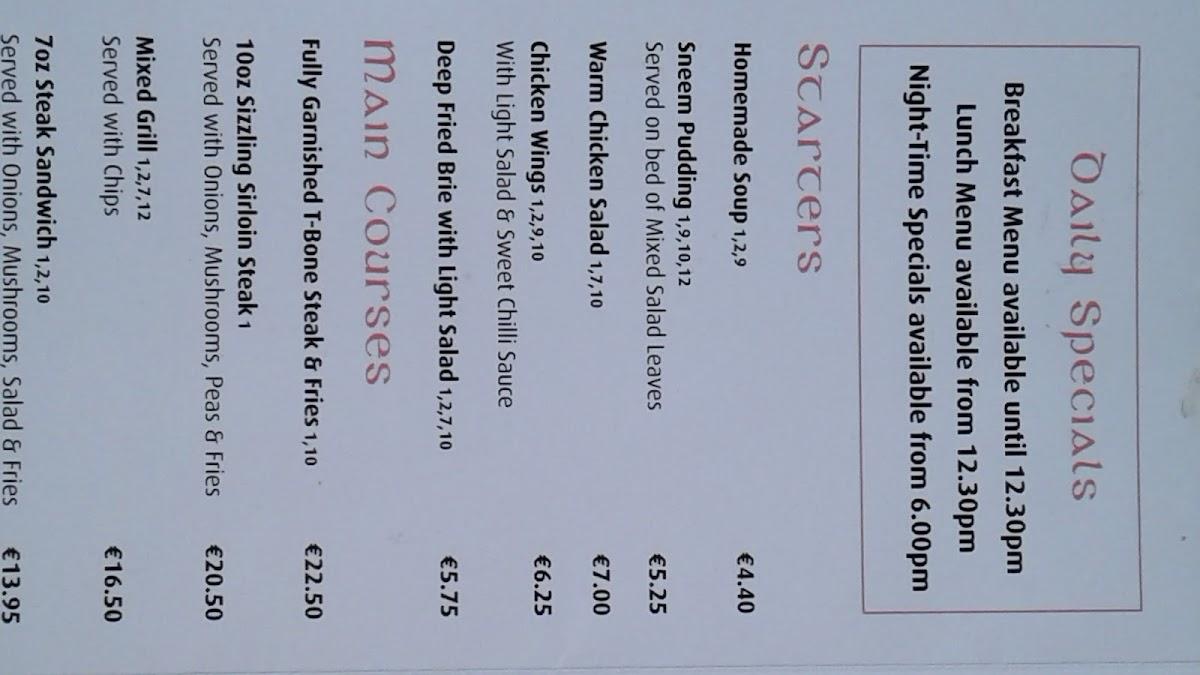 Menu at Bunkers Bar and Restaurant, Killorglin
