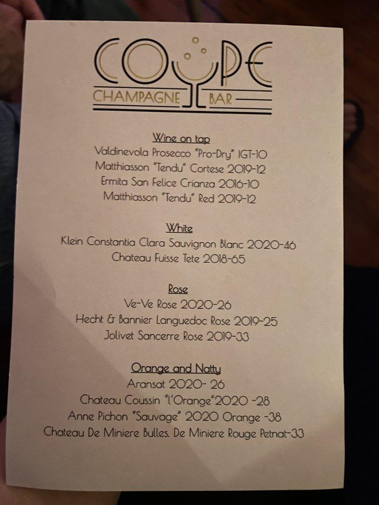Menu at Coupe Champagne Bar, Wappingers Falls