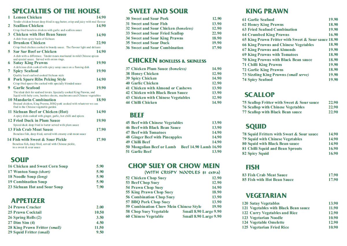 Menu at Dragon Village Chinese Restaurant, Bellevue
