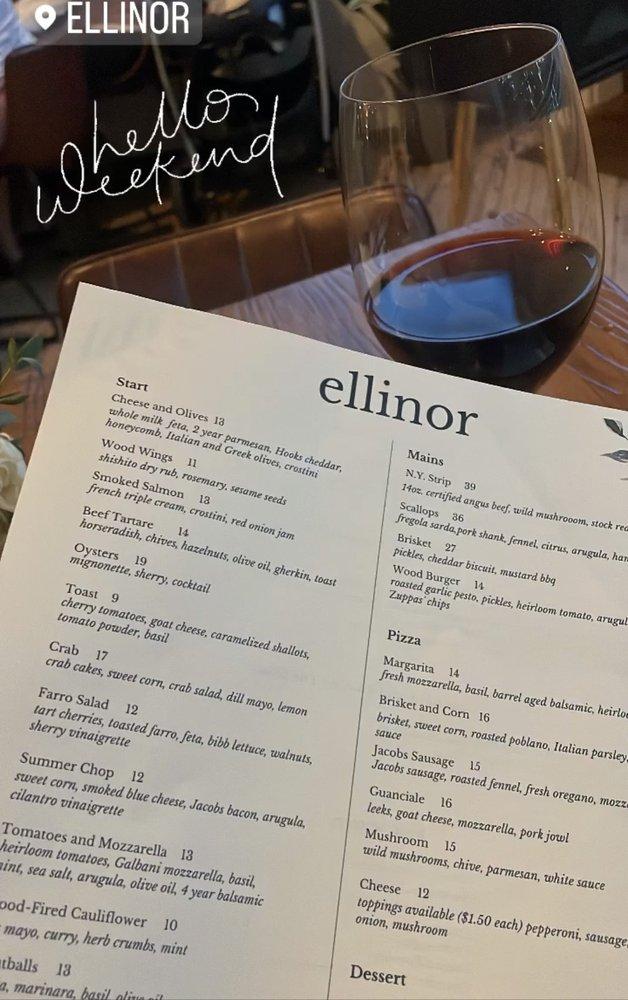 Menu at Ellinor restaurant, Appleton