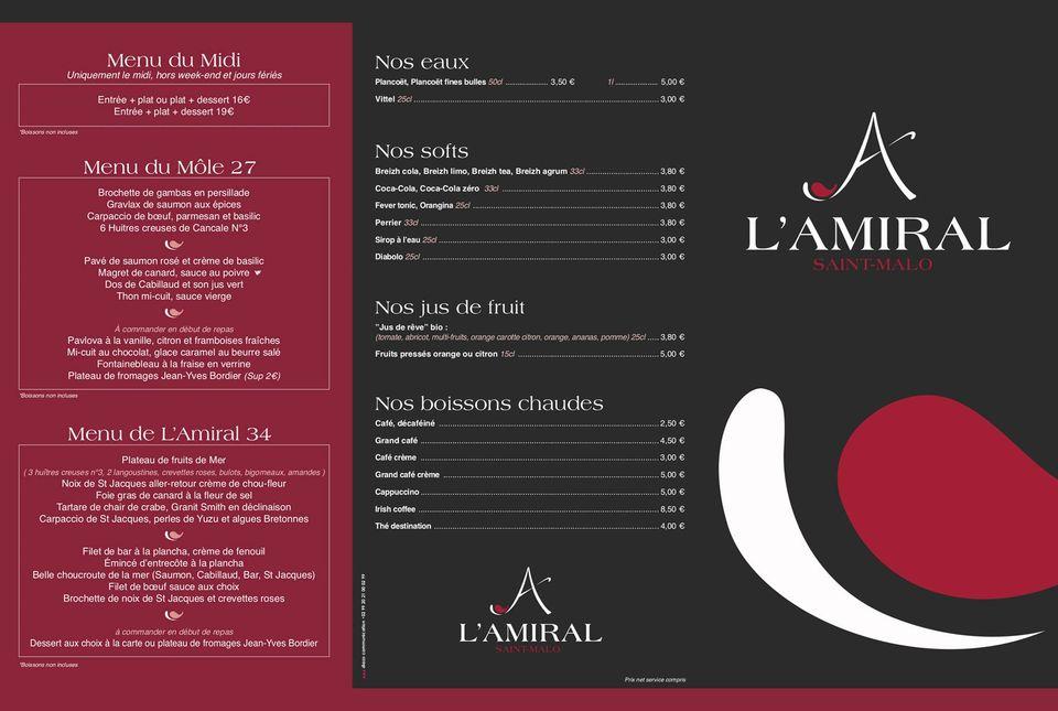 Menu au L'Amiral Saint-Malo restaurant, Saint-Malo