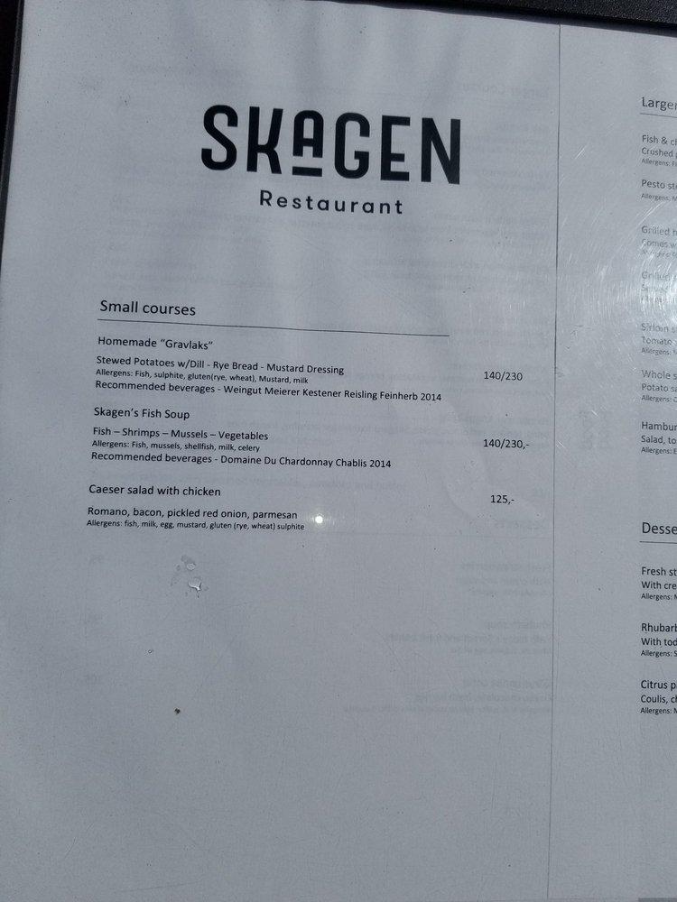 Menu at Skagen Restaurant, Stavanger
