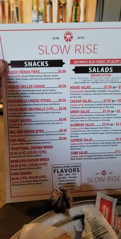 Menu at Slow Rise Slice House pub & bar, Waco, Woodway Dr