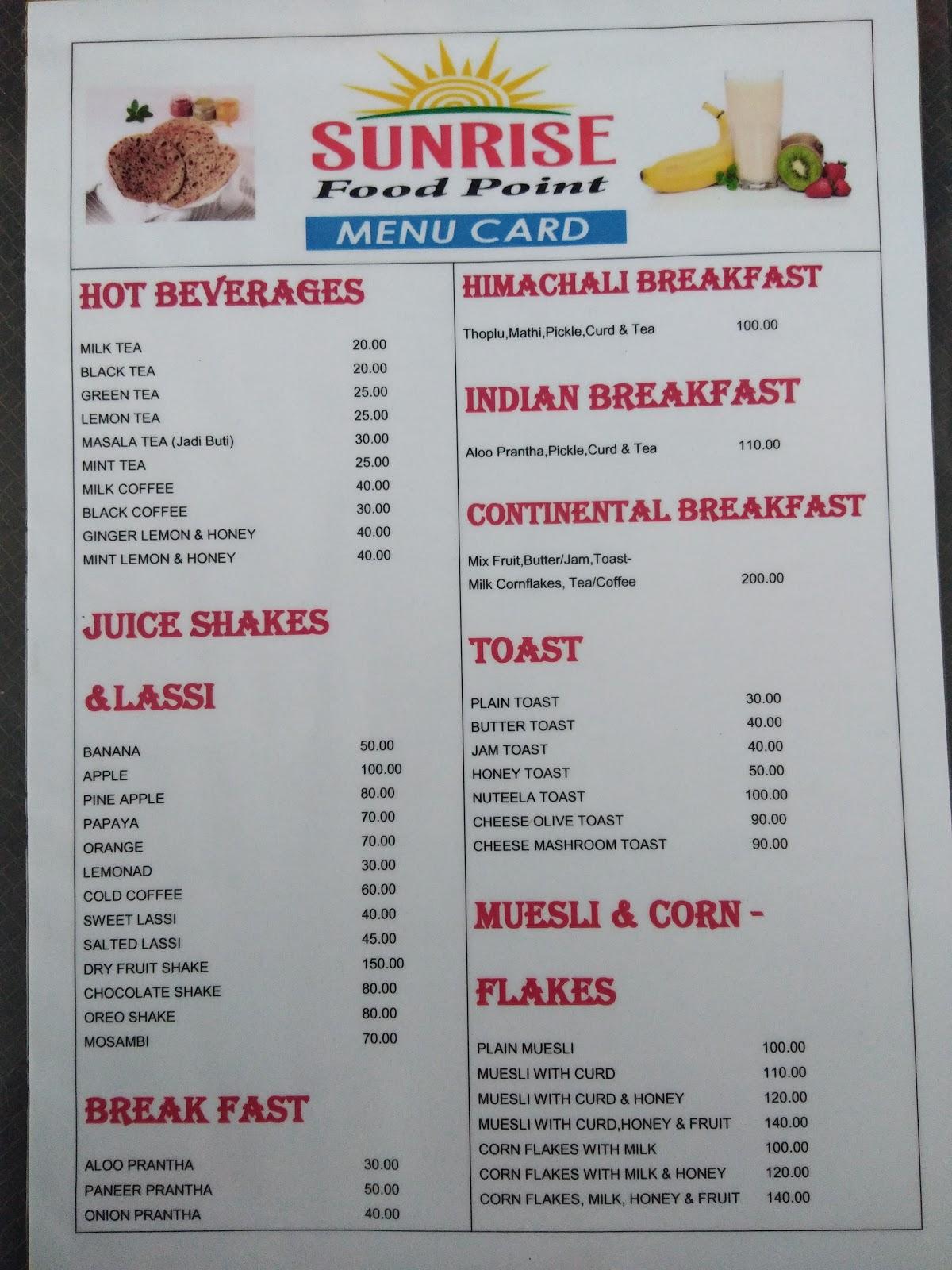 Menu at Feel Nature Cafe, Bir