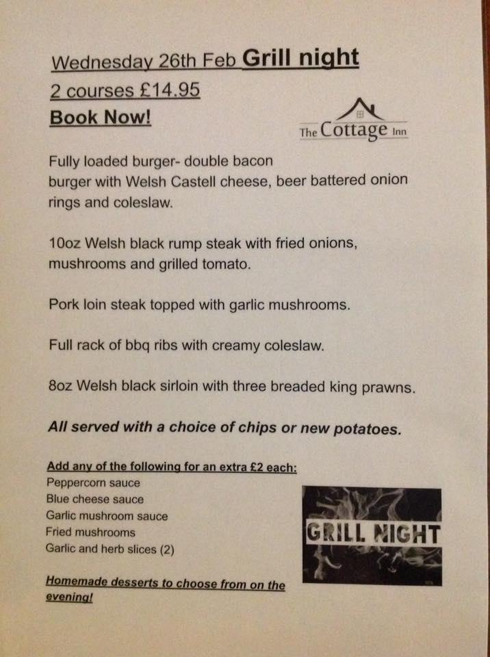 Menu at The Cottage Inn b&b pub & bar, Llandeilo, Pentrefelin