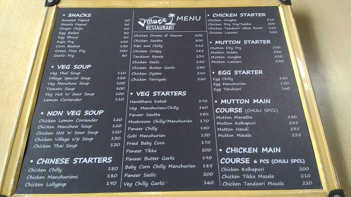 Menu at The Village Restaurant, India, vengurla road