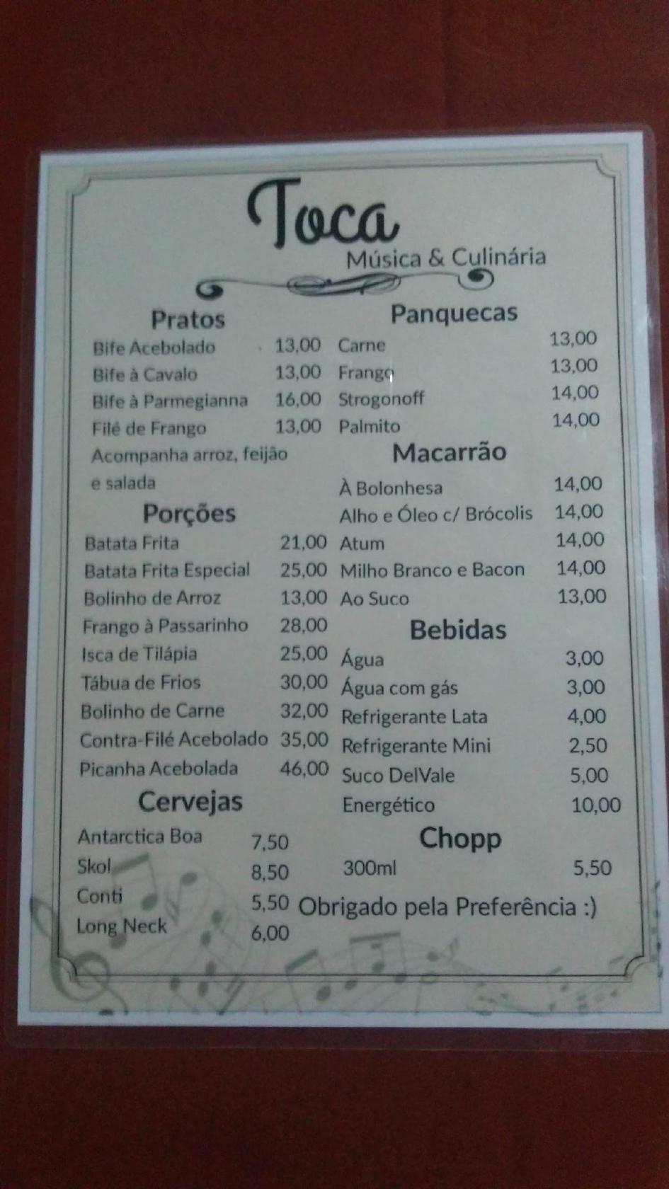 Carta de Toca bar e restaurante, Caarapó