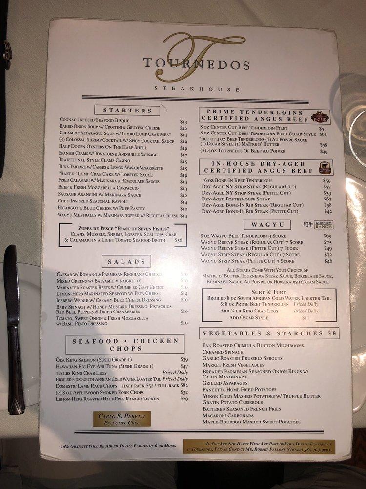 Menu at Tournedos Steakhouse, Rochester