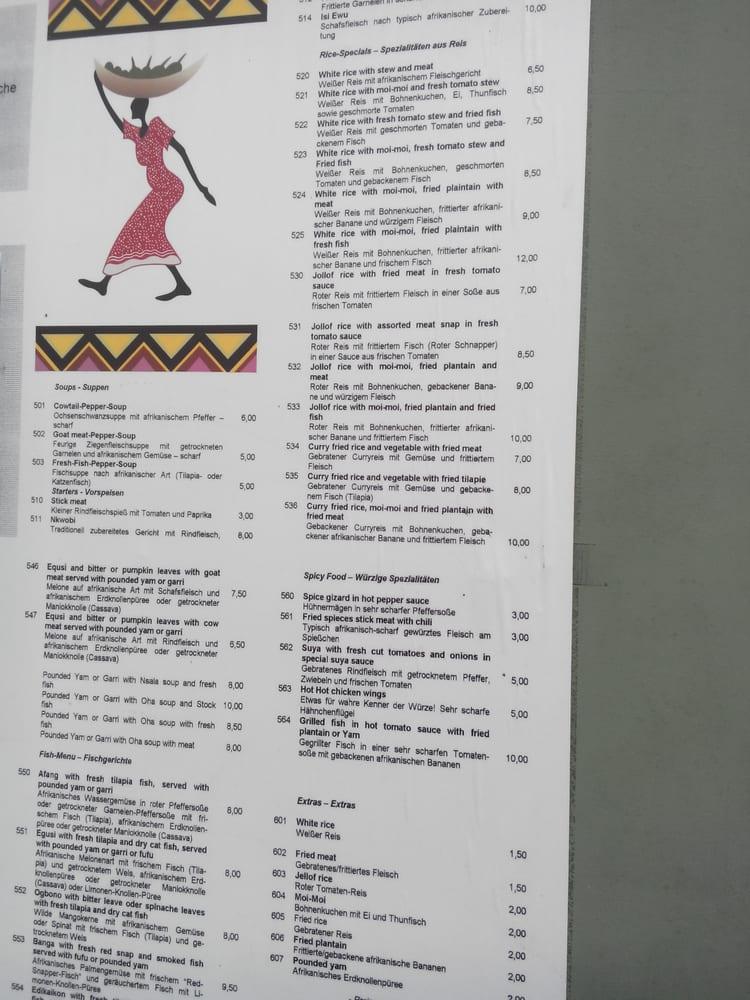 Menu at Treasure African Restaurants, Düsseldorf