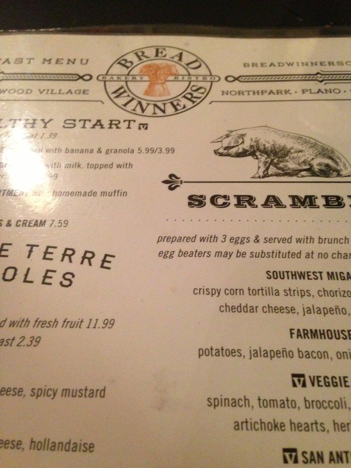Menu at Bread Winners Cafe & Bakery, Dallas, McKinney Ave