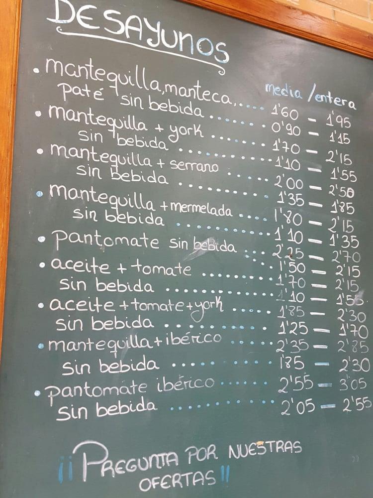 Menu at Coffee Corner pub & bar, Seville, C. Barrau