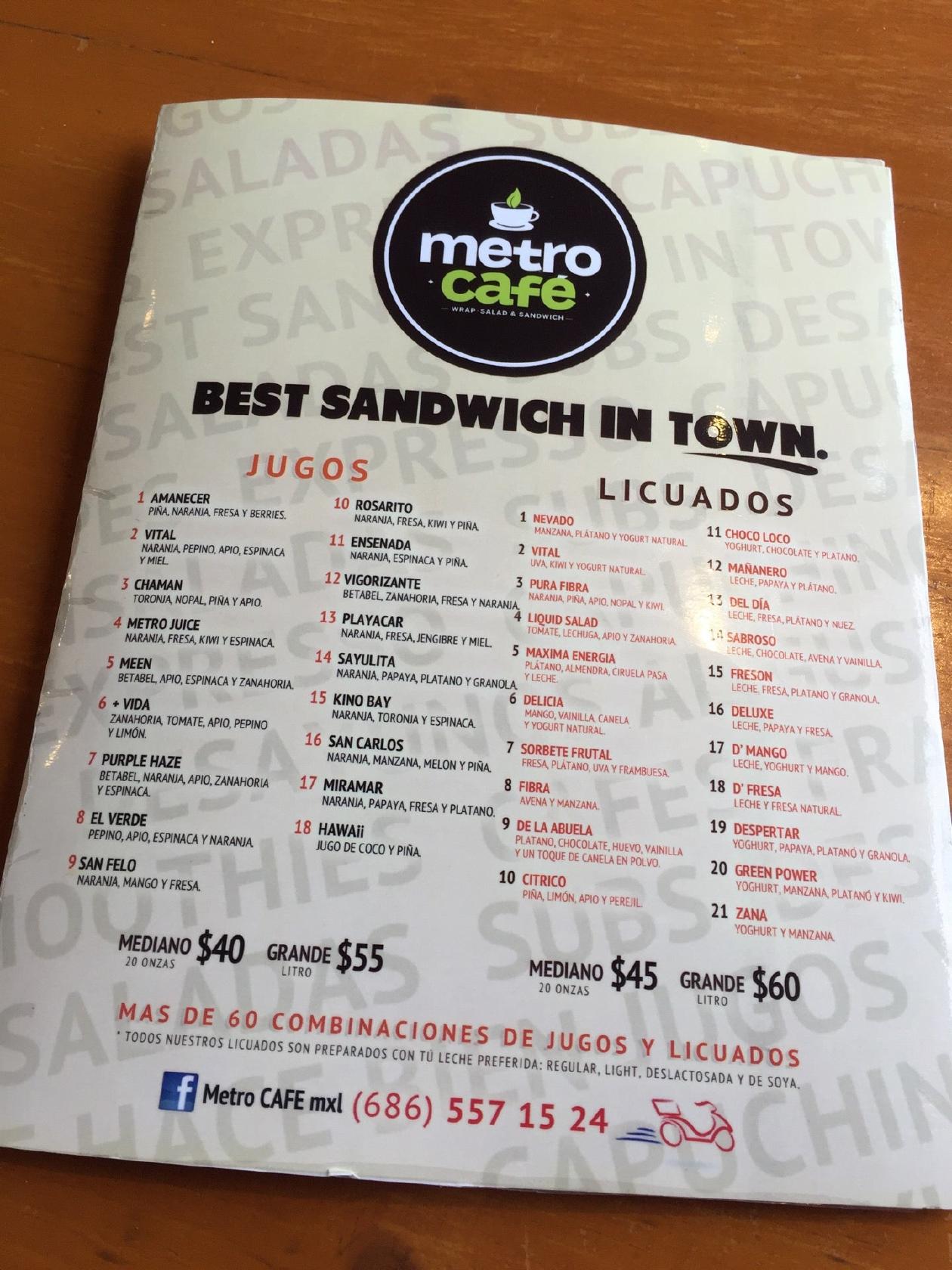 Carta de Metro Café, Mexicali