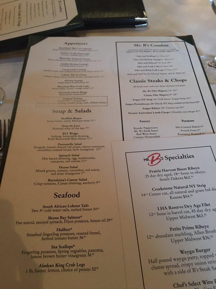 Menu at Mr. B's - A Bartolotta Steakhouse - Brookfield, Brookfield, W ...