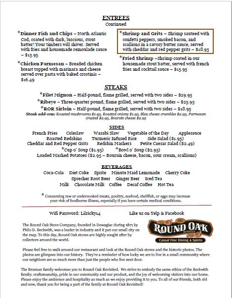 Menu at Round Oak Revisited & Philo's Pub, Dowagiac