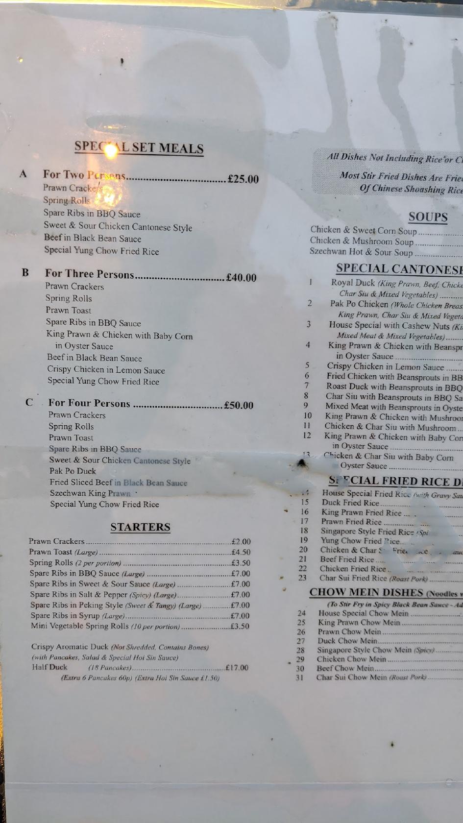 Menu at Shanghai City fast food, Richmond